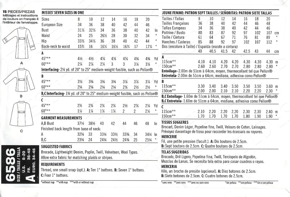 Uncut New Look Sewing Pattern 6586 179 Military Winter Coats | Etsy