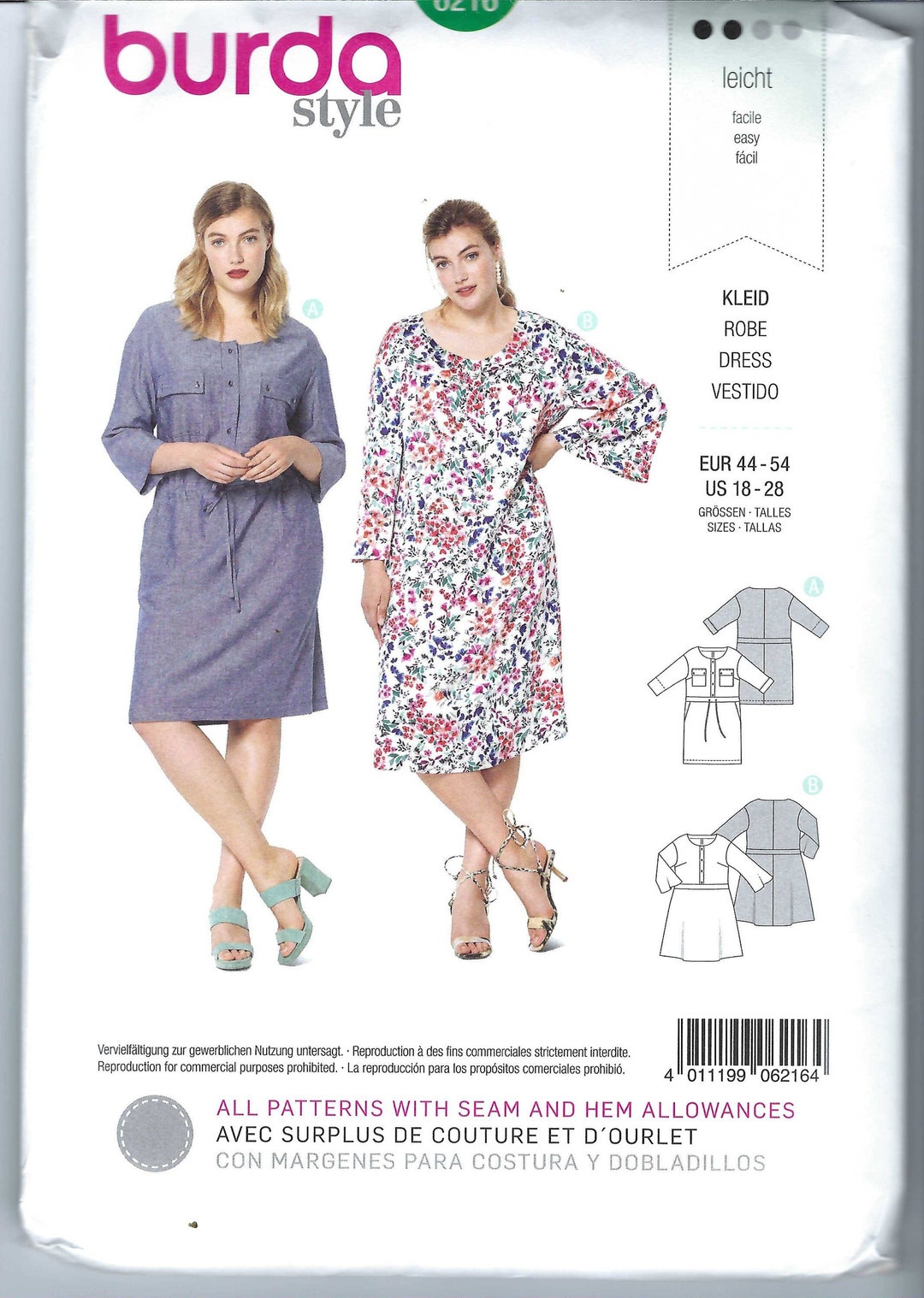 Uncut Burda Style Sewing Pattern 6216 Dress With Long Sleeves and ...