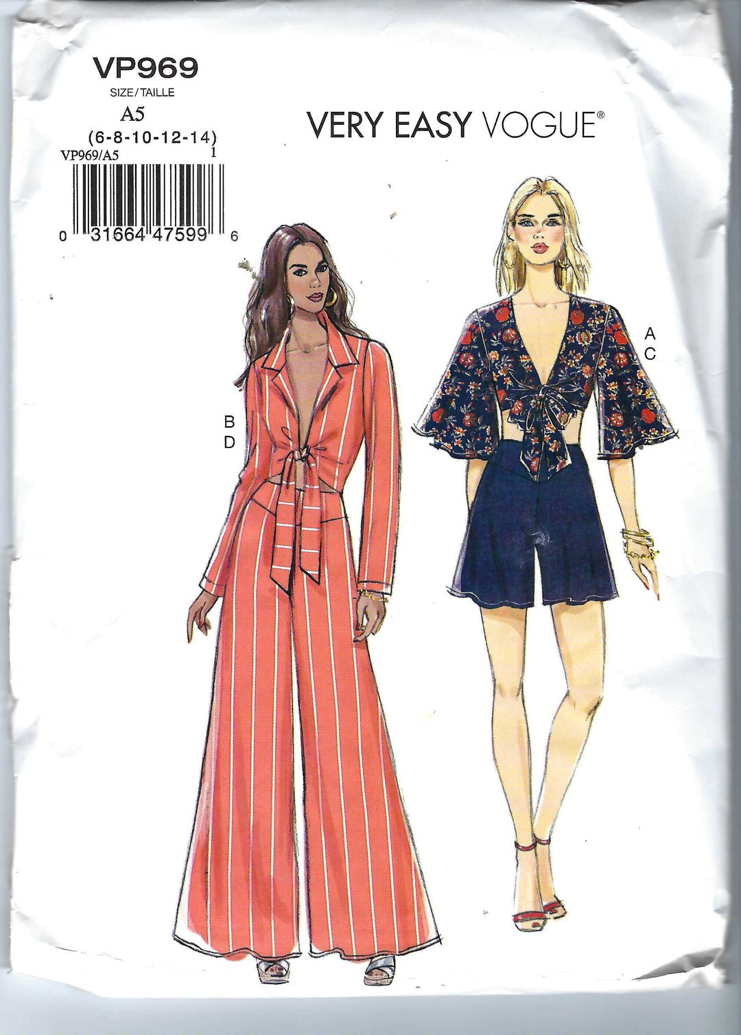 Uncut Vogue Sewing Pattern 969 9319 Misses Crop Tops, Pants and Shorts ...
