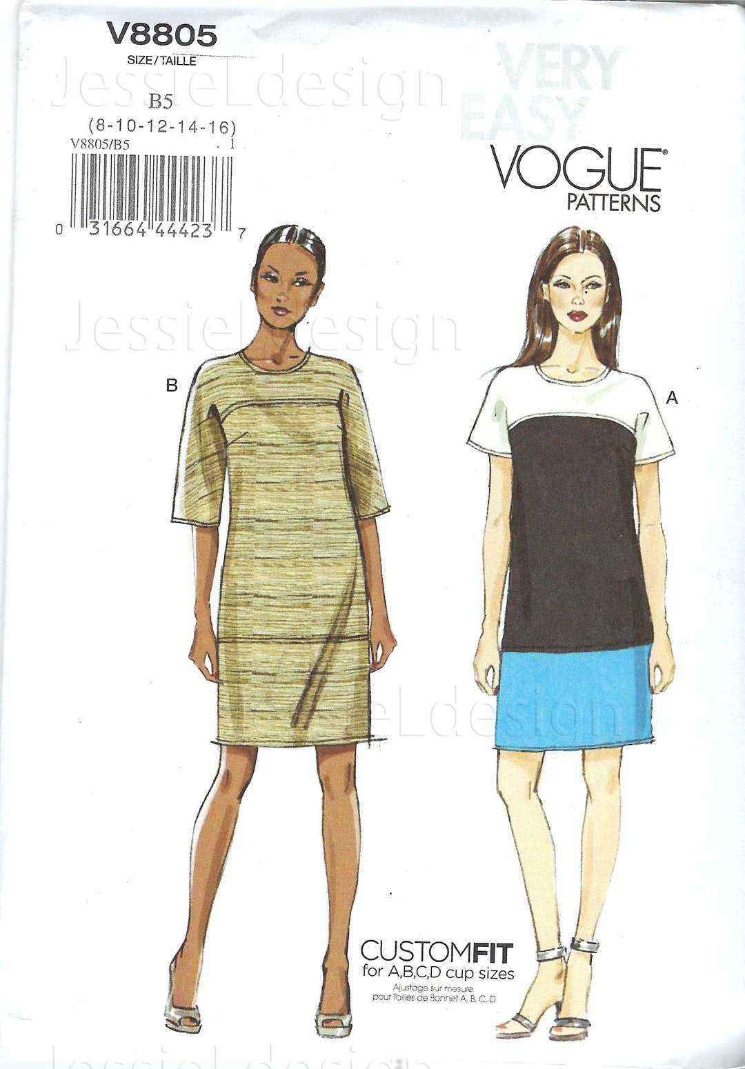 Uncut Vogue Sewing Pattern 8805 Misses Dress Size 8-10-12-14-16 16-24 ...
