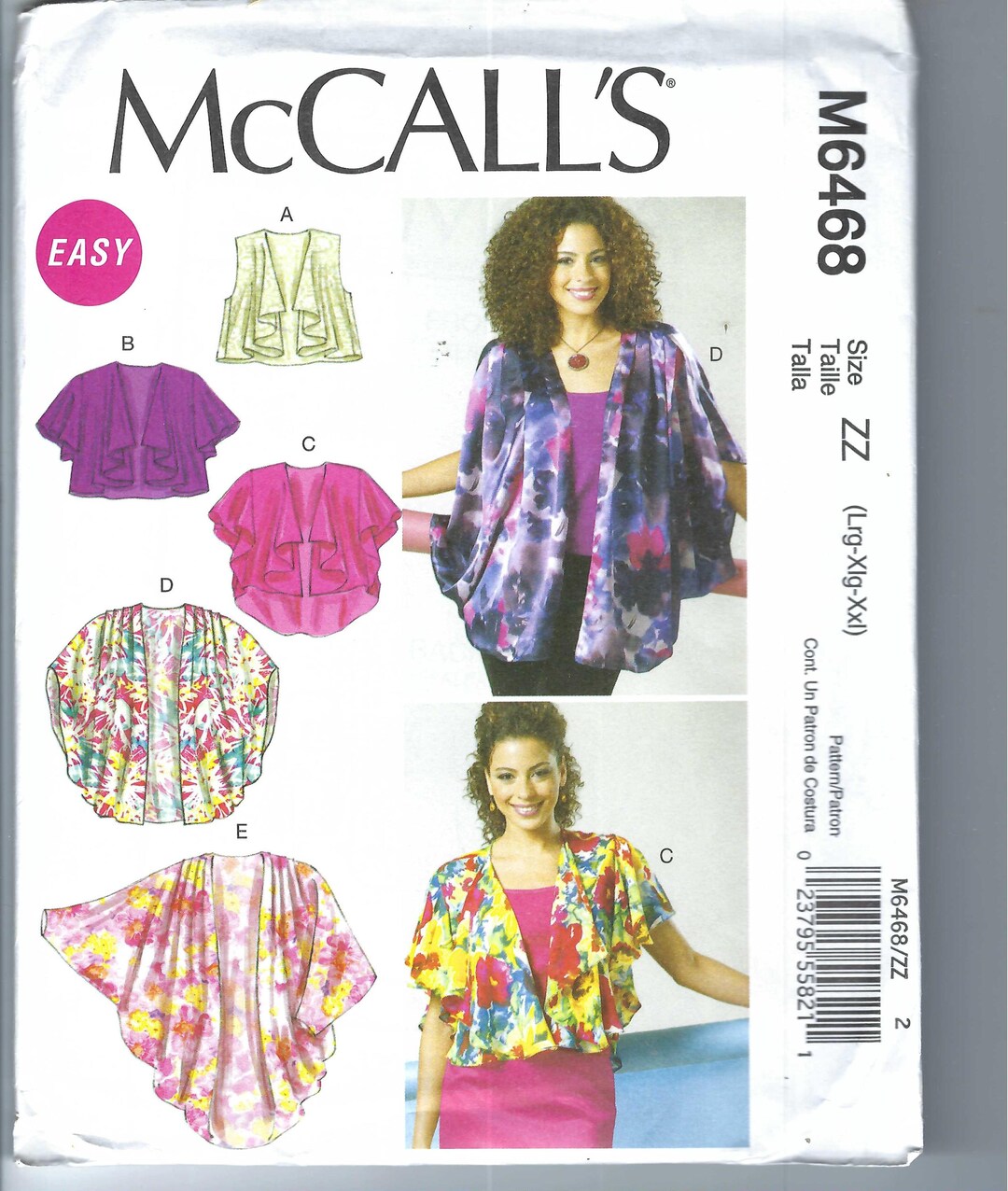 Uncut Mccalls Sewing 6468 - Cocoon Jacket and Vest Pattern - Size Xsm ...