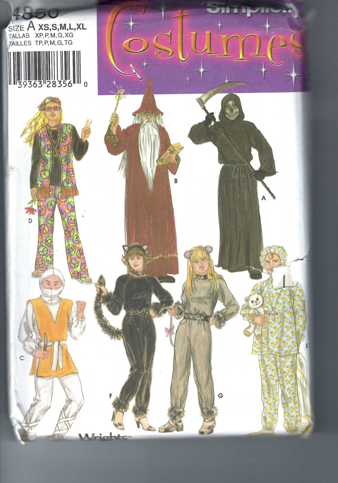 Uncut Simplicity Sewing Pattern Adult Costumes Onesies Fencer Hippie ...