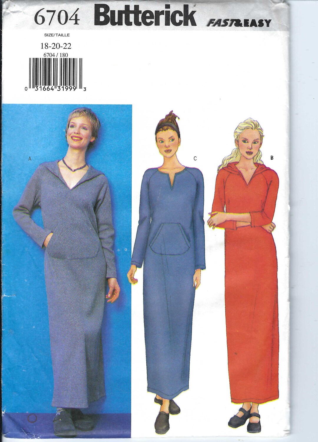 Uncut Butterick Sewing Pattern 6704, Hoodie Dress Size 12-14-16 18-20 ...