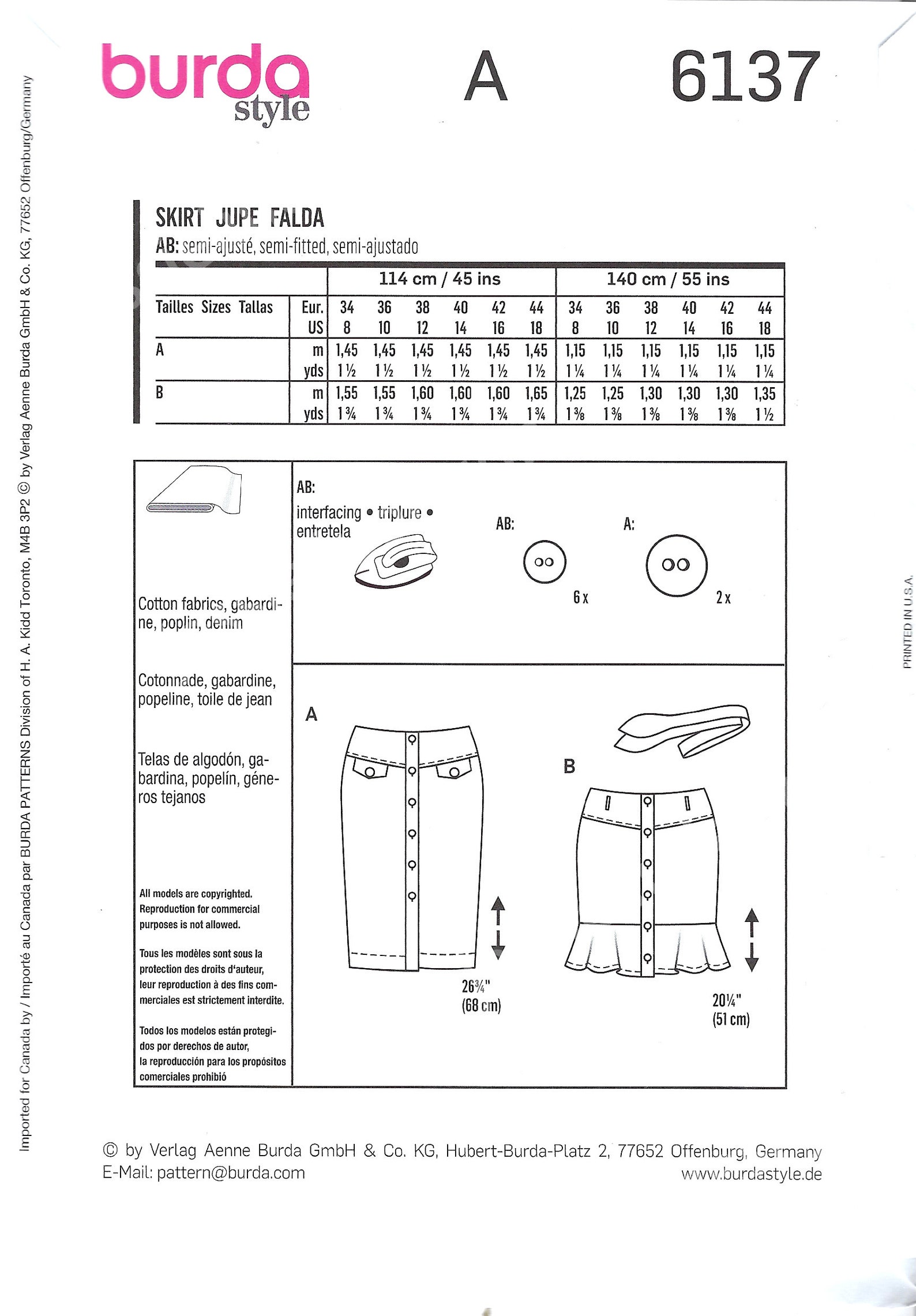 Uncut Burda Style Sewing Pattern 6137 Misses Skirt Size 8-18 | Etsy