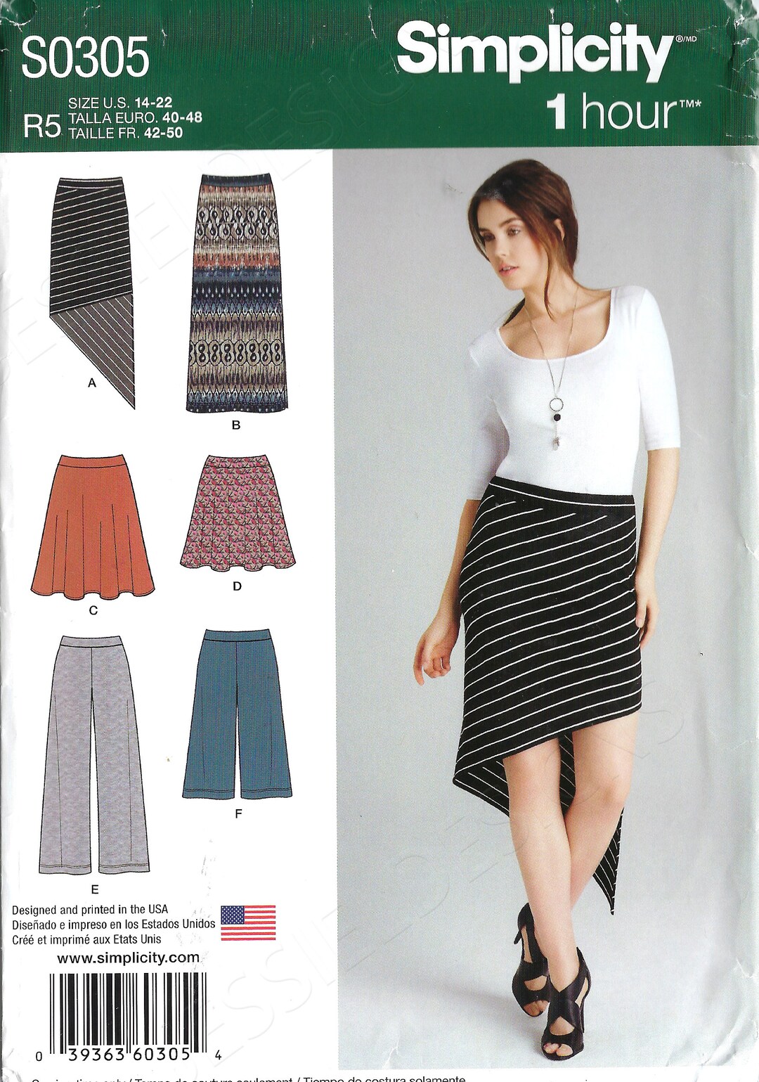 Uncut Simplicity Sewing Pattern 281 305 1068 One Hour Skirt Pattern ...