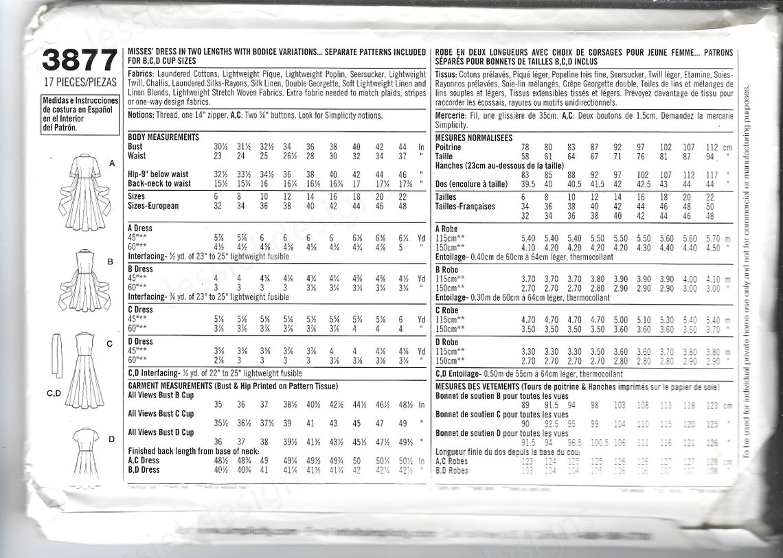 Uncut Simplicity sewing Pattern 3877 sewing pattern factory | Etsy