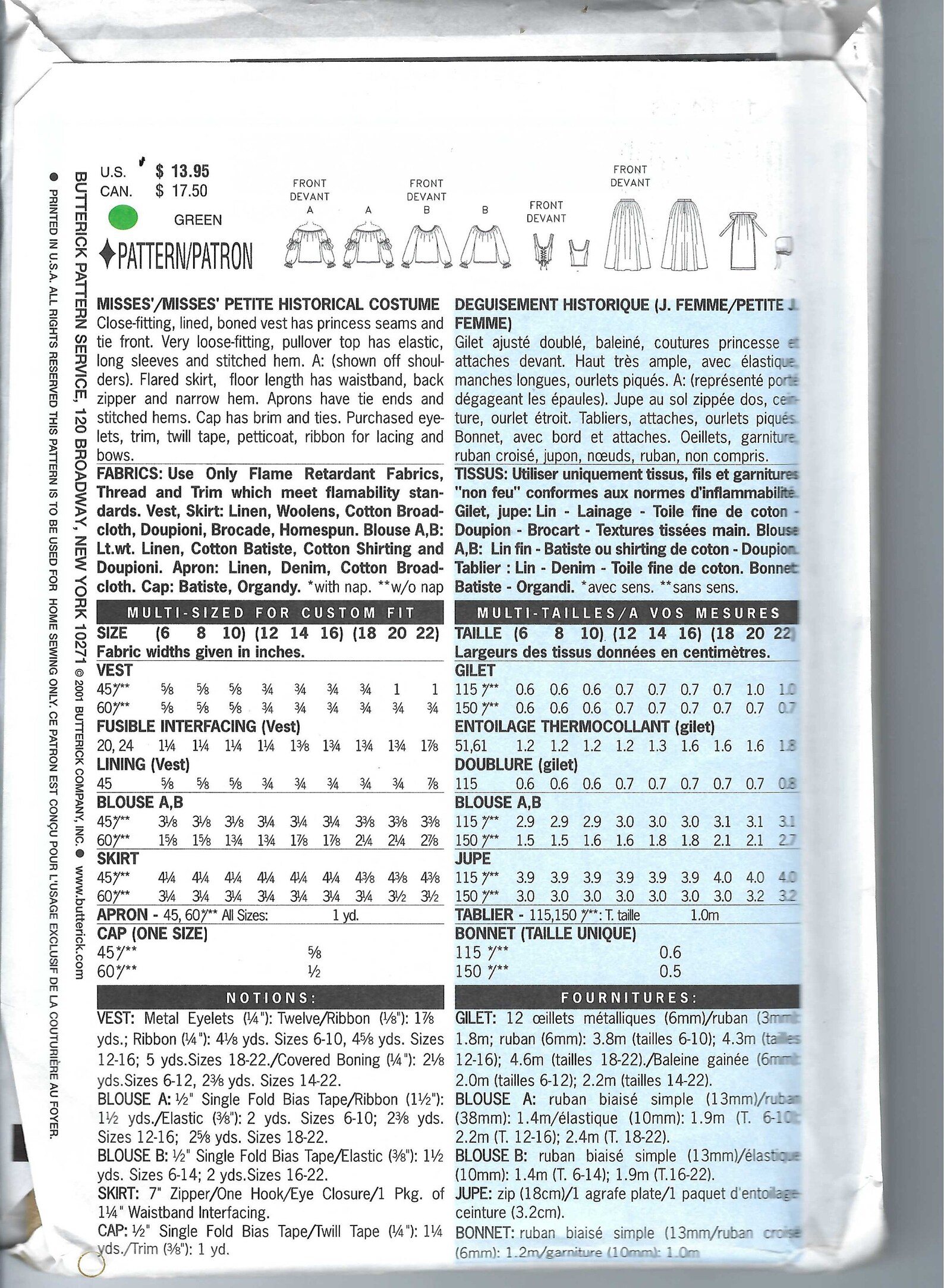 Uncut Butterick Sewing Pattern 6196, Misses'/misses' Petite Historical ...