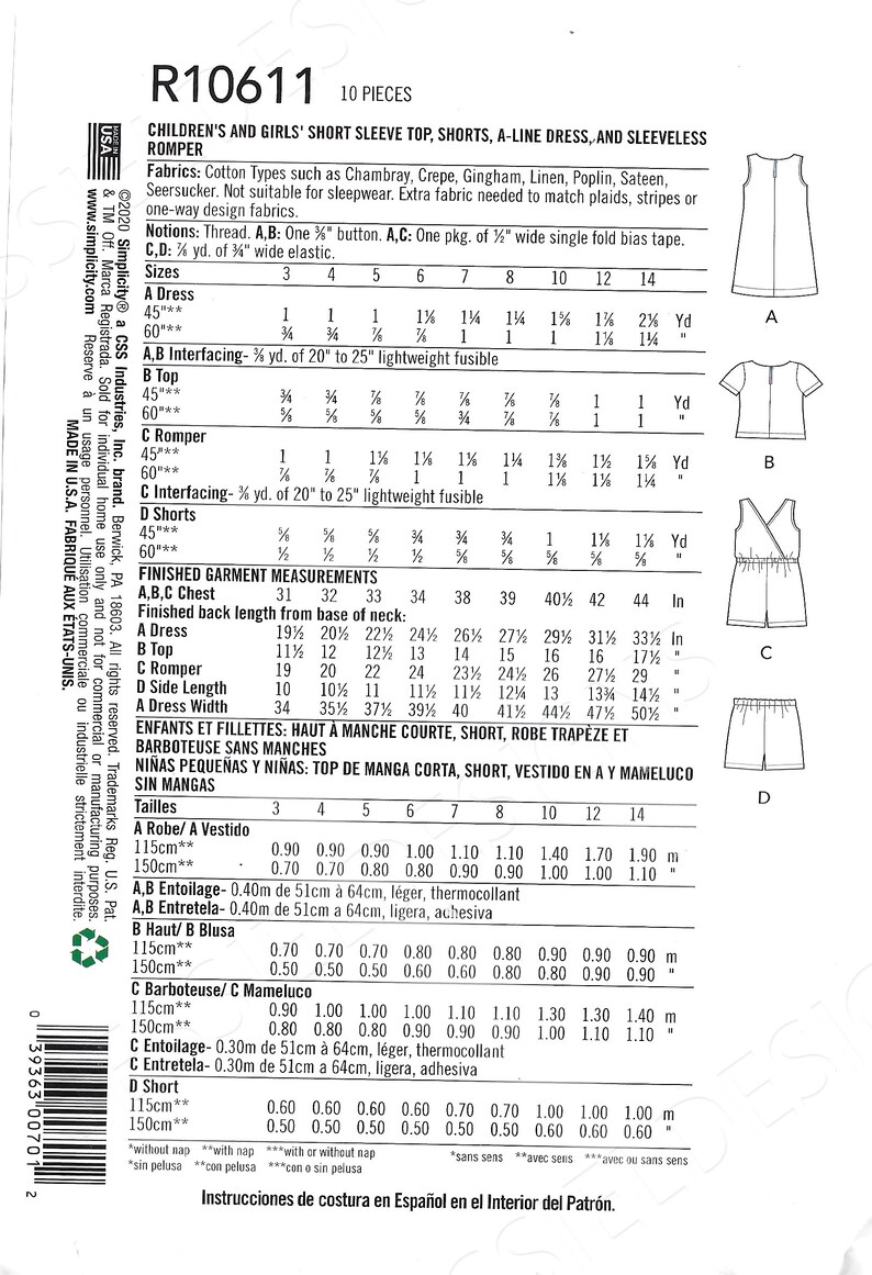 Uncut Simplicity Sewing Pattern 9156 10611 Girls Summer Shift - Etsy