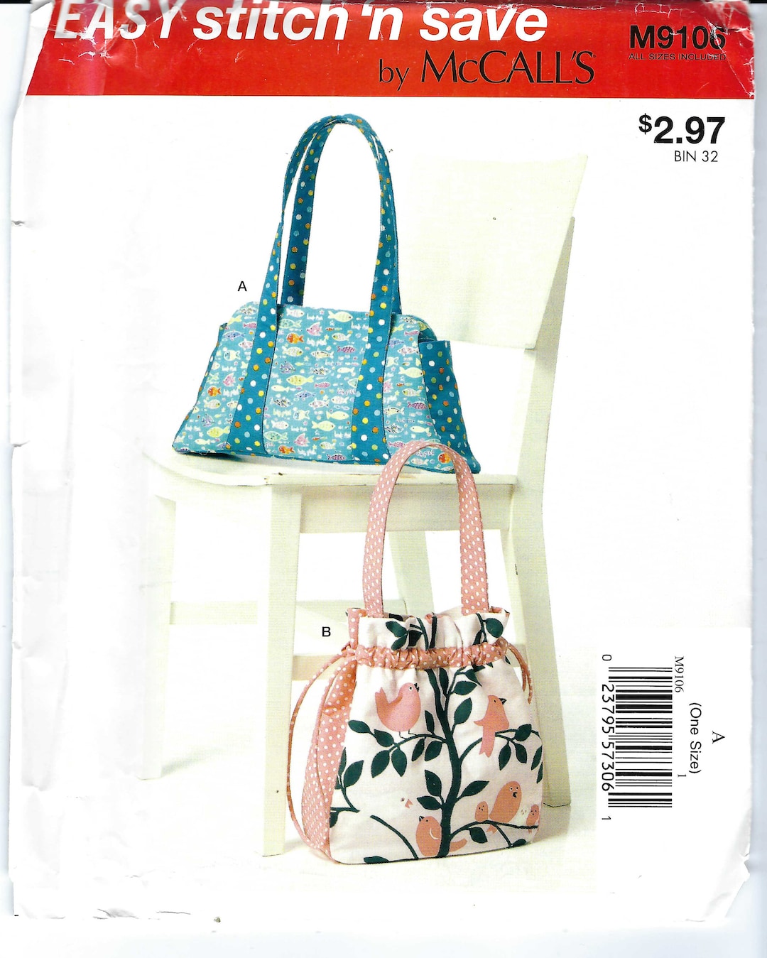 Uncut Mccall's Sewing Pattern 9106 Hand Bags Purse Tote Bags in 2 Sizes ...