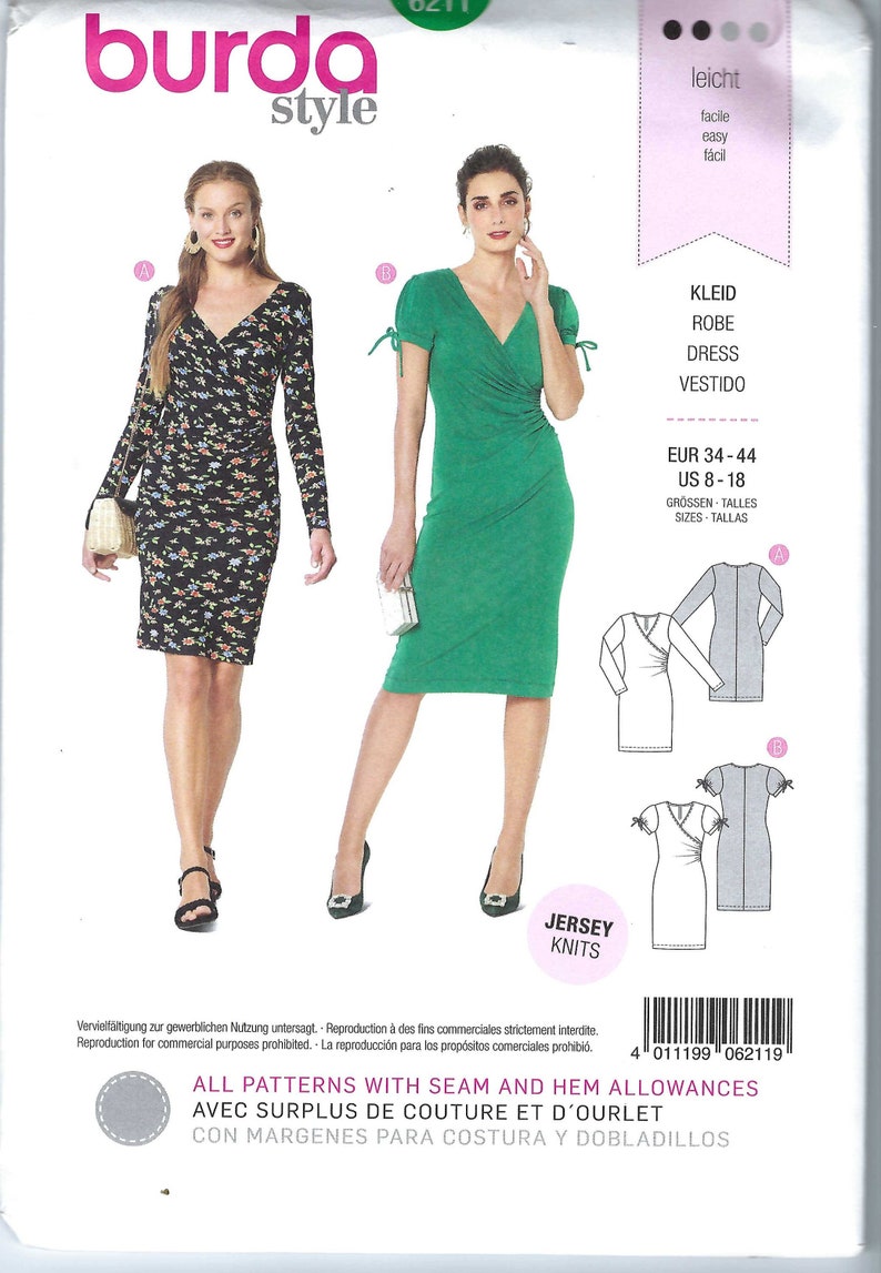 Uncut Burda Sewing Pattern Dress in Wrap Look Tight Fitting - Etsy