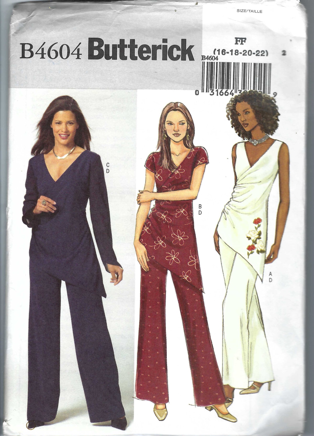 Uncut Butterick Sewing Pattern Misses V-neck Mock Wrap Long Tunic Top ...