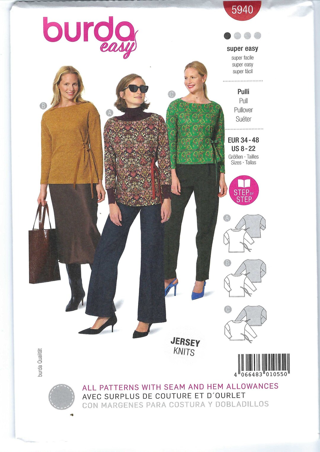 Uncut Burda Style Sewing Pattern 5940 - Sweater - Flat Neckline - Three ...