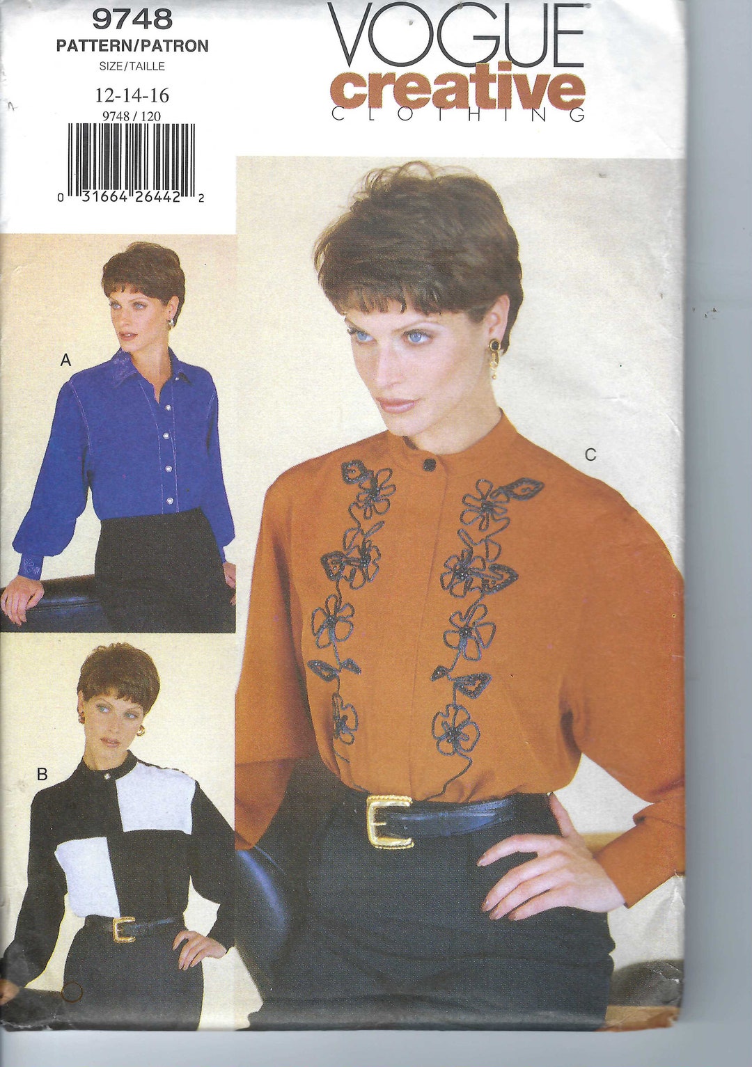 Uncut Vogue Sewing Pattern 9748 for Misses' Shirt Size - Etsy