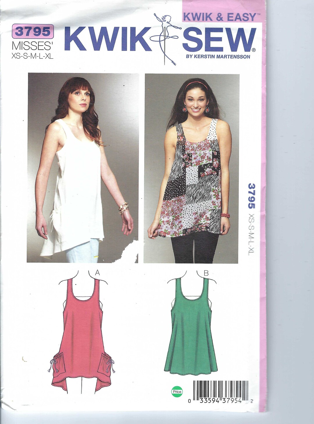 Uncut Kwik Sew Pattern 3795. Misses' Flared Tunic Tops Sewing Pattern. Deep Armholes, Racer ...
