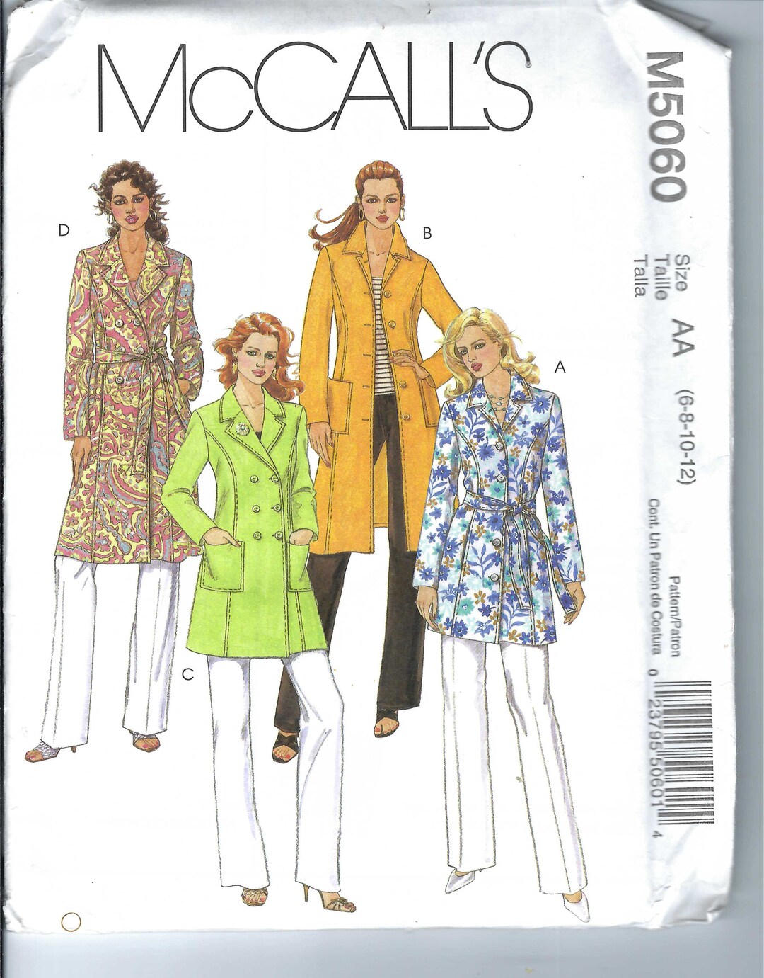 Uncut Mccalls Sewing Pattern 5060 Double Breasted Coat Size - Etsy