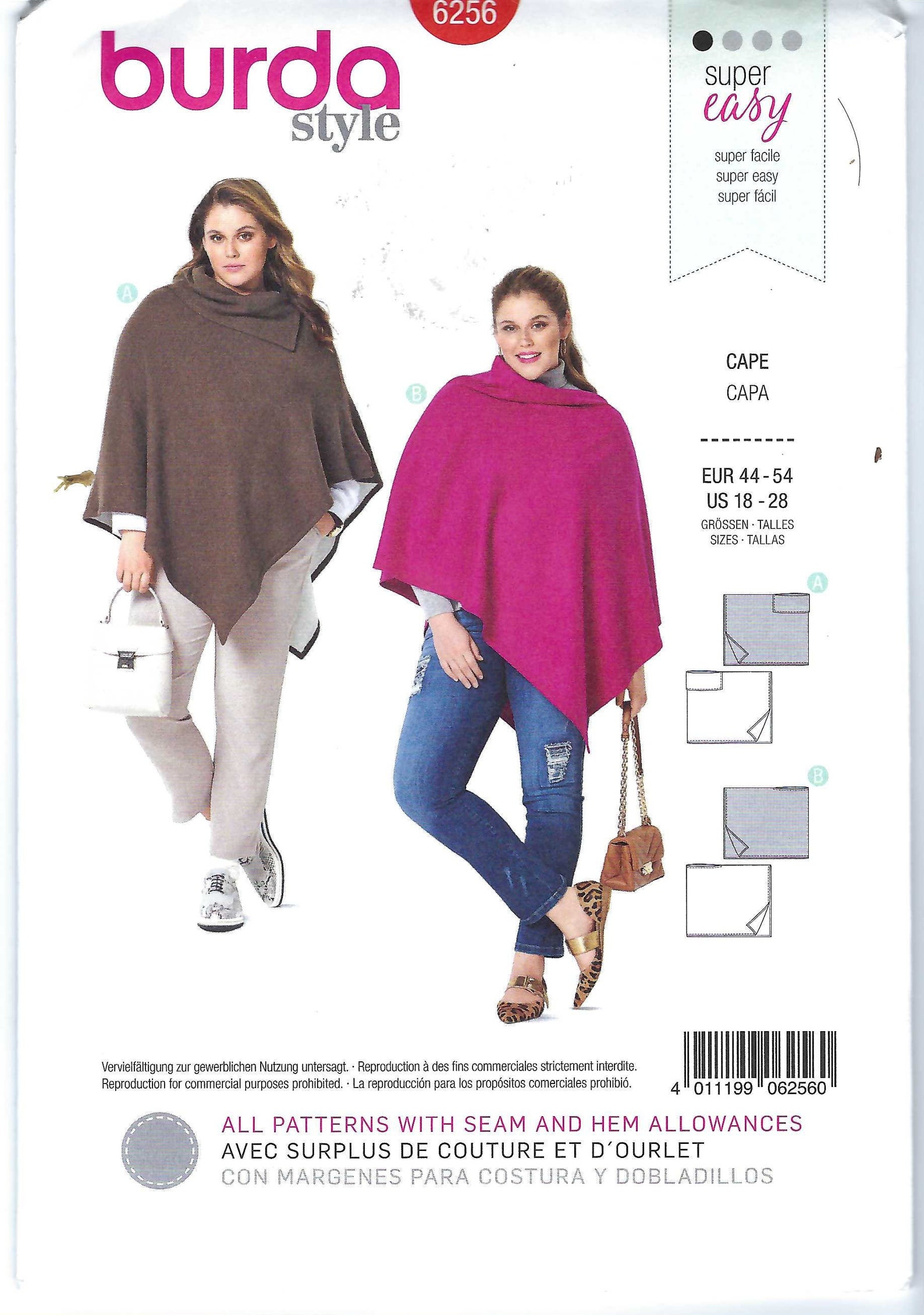 Uncut Burda Sewing Pattern 6256 Cape Capes Ponchos With & - Etsy