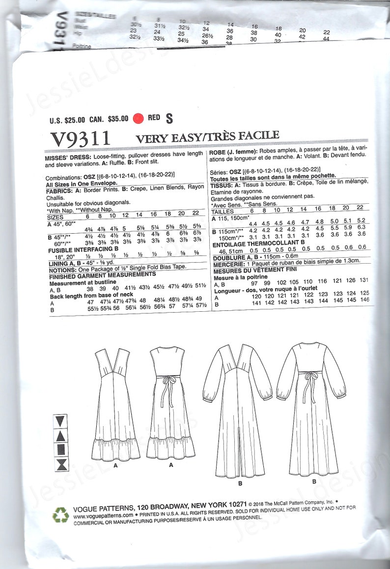 Uncut Vogue Sewing Pattern Dress - Vogue 970 9311 - All Sizes in One ...