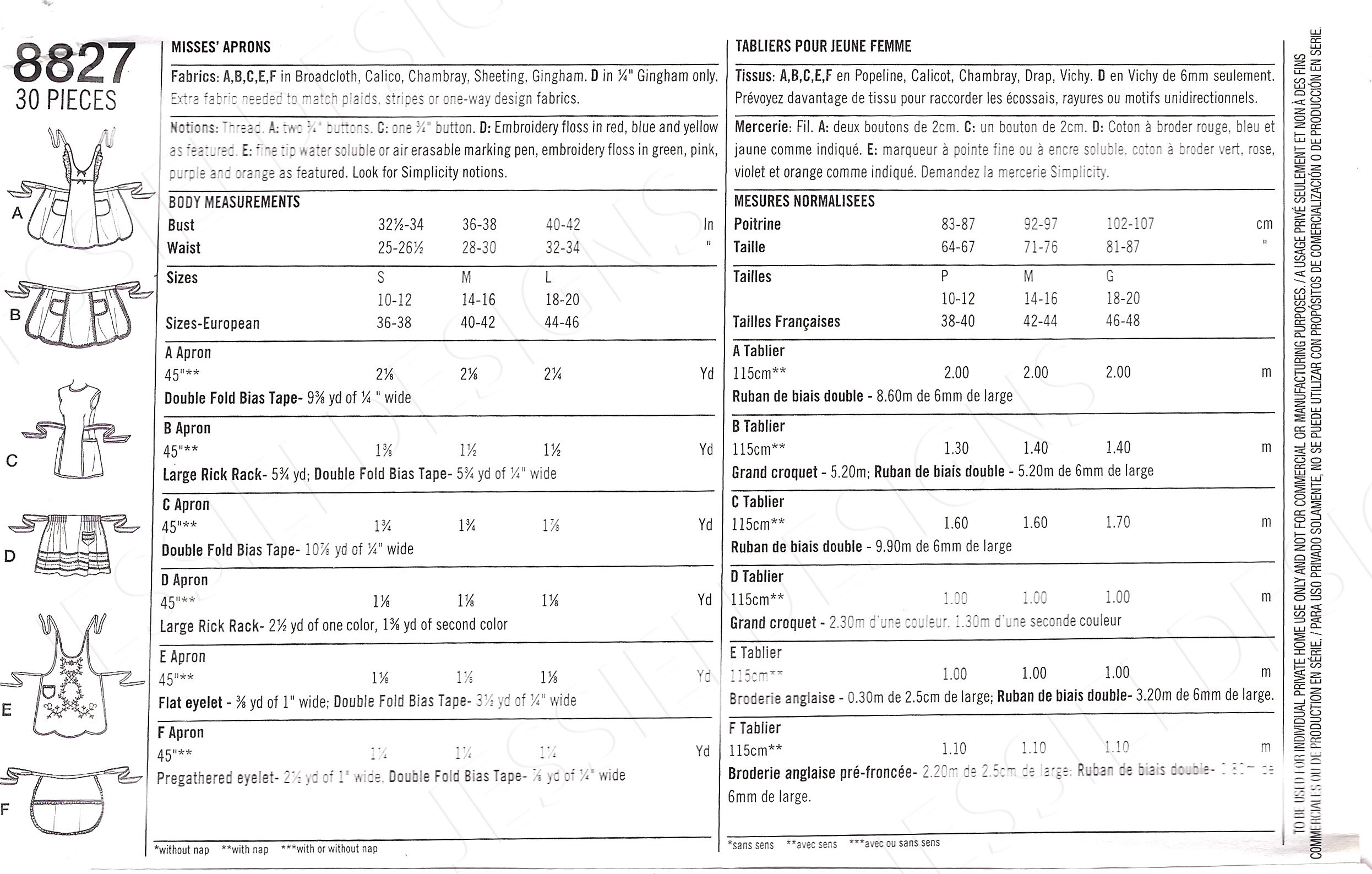 Uncut Simplicity Sewing Pattern 8827 Cute Misses Aprons. Size - Etsy