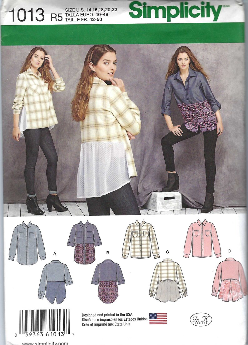 Uncut Simplicity Sewing Pattern 1013 Misses Buton Front Shirts Sizes 6 ...