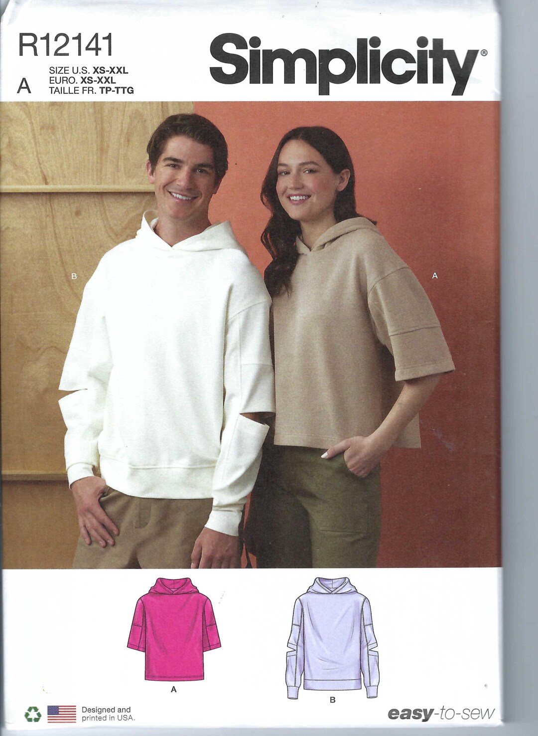 Uncut Simplicity Sewing Pattern 12141 3012 Unisex Hoodies. A (XS-XL) FF ...