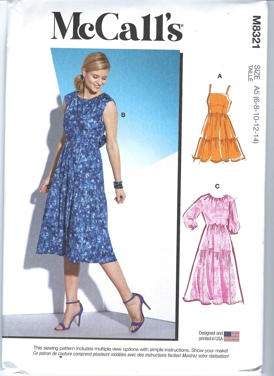 Uncut Mccalls Sew Sewing Pattern 8321 Women's Dress, Tiered Dress ...