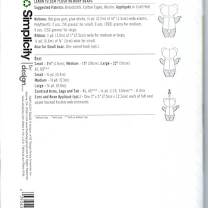Uncut Simplicity Sewing Pattern 9569 11459 Memory Bears Sz Small to ...