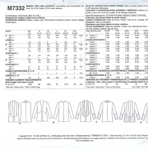 Uncut Mccalls Sew Sewing Pattern 7332 Misses Vest and Jacket Sizes Xs-m ...