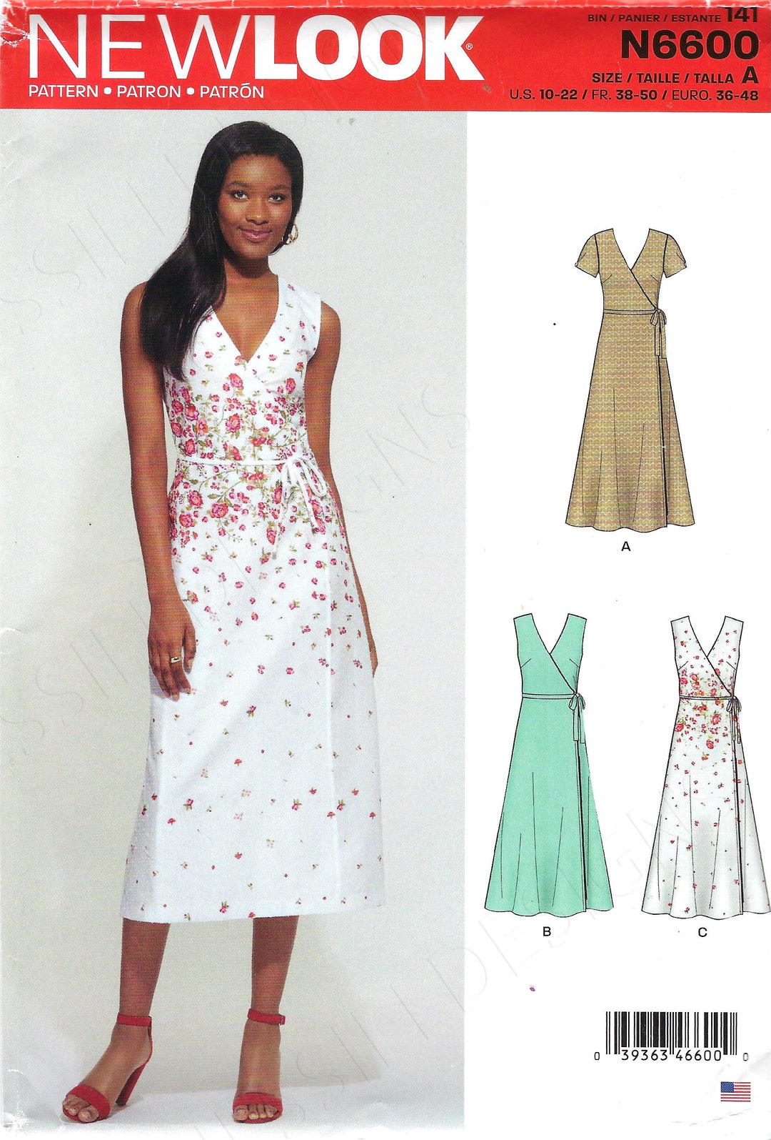 Uncut New Look Sewing Pattern 6600 10073. Misses Wrap Dress Pattern ...