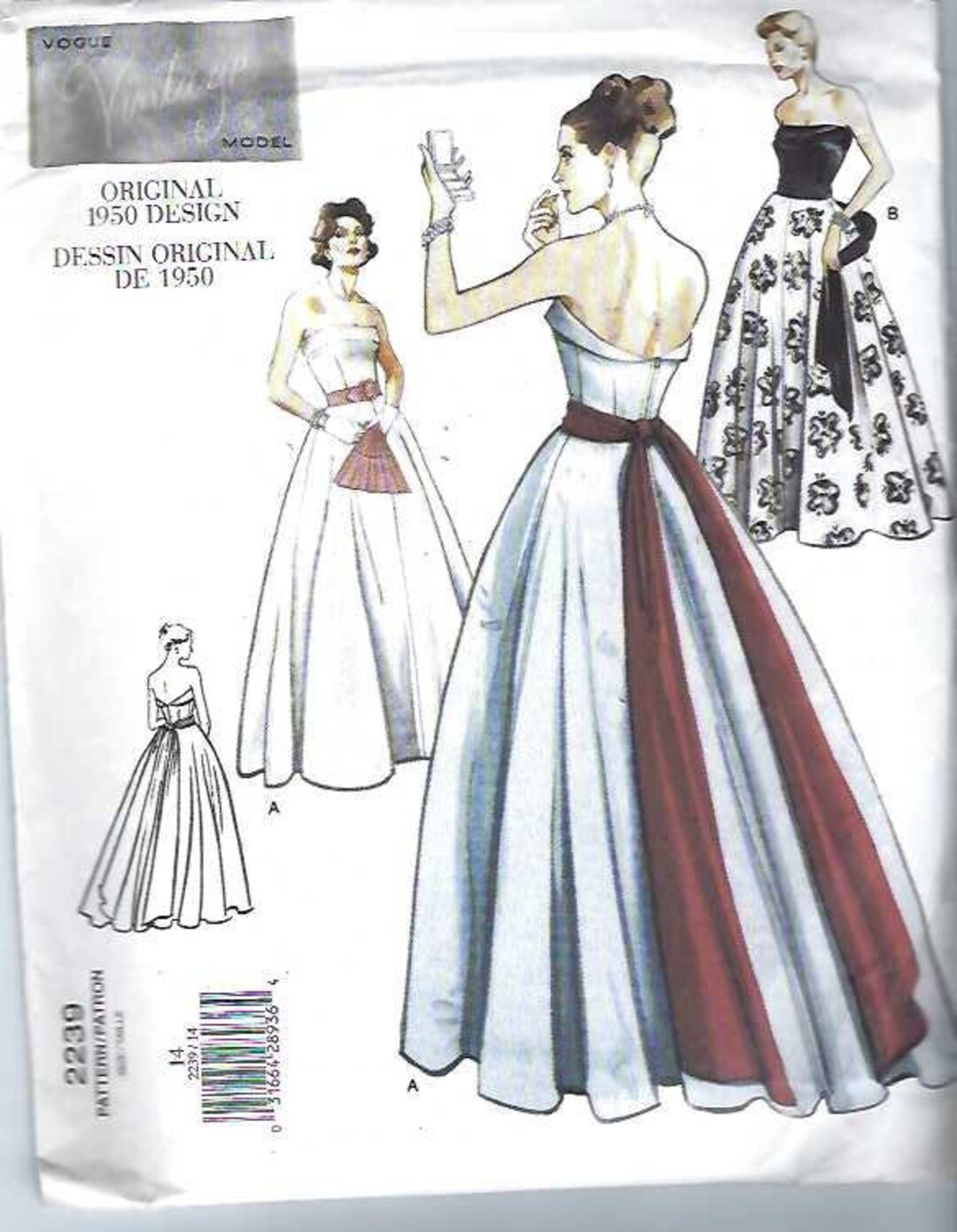 Uncut Vogue Sewing Pattern 2239 Classic 50s Strapless Boned Fit and ...