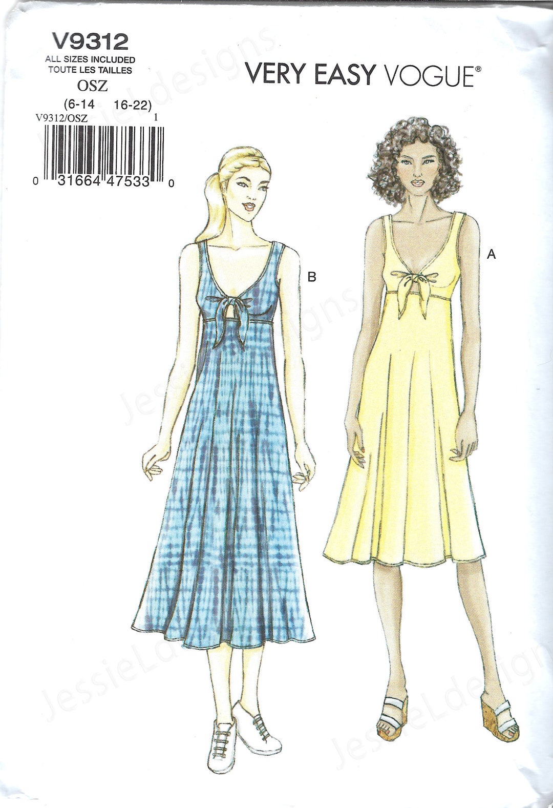 Uncut Vogue Sewing Pattern Dress Vogue 9312 Very Easy Stretch Knit ...