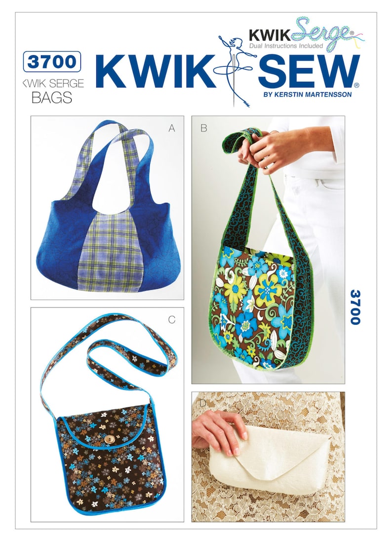 Uncut Kwik Sewing Pattern Sew K3700 Kwik Serge Bags and Clutch 3700 FF ...