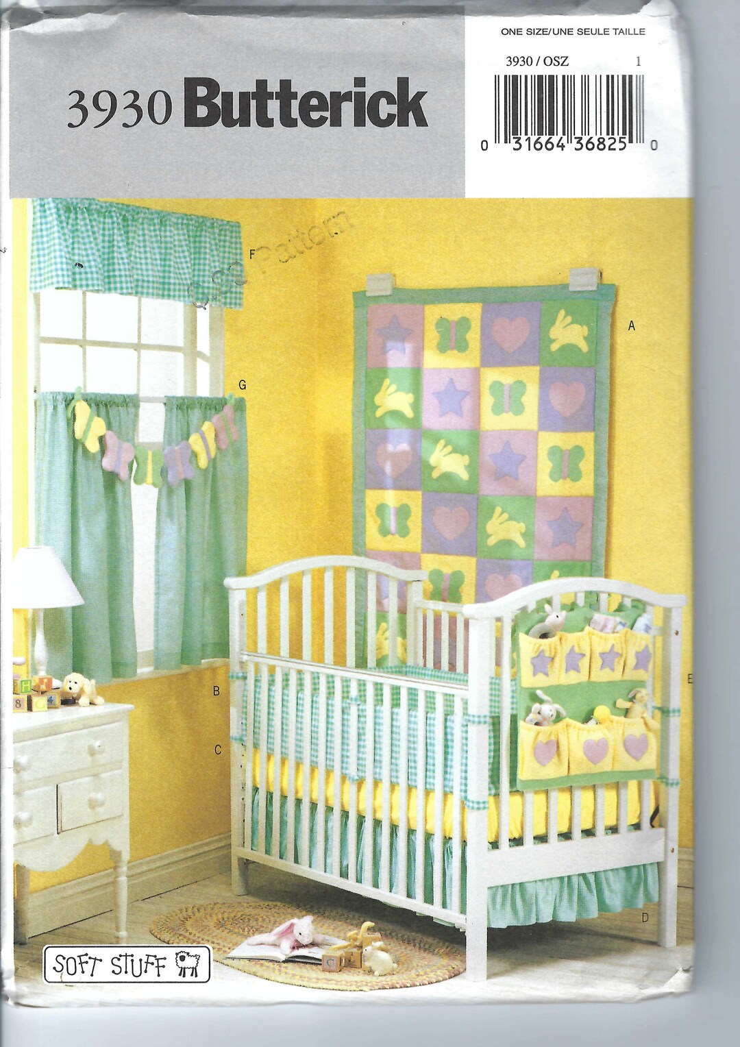 Uncut Butterick Sewing Pattern 3930 Nursery Décor, Quilt, Crib Bedding ...
