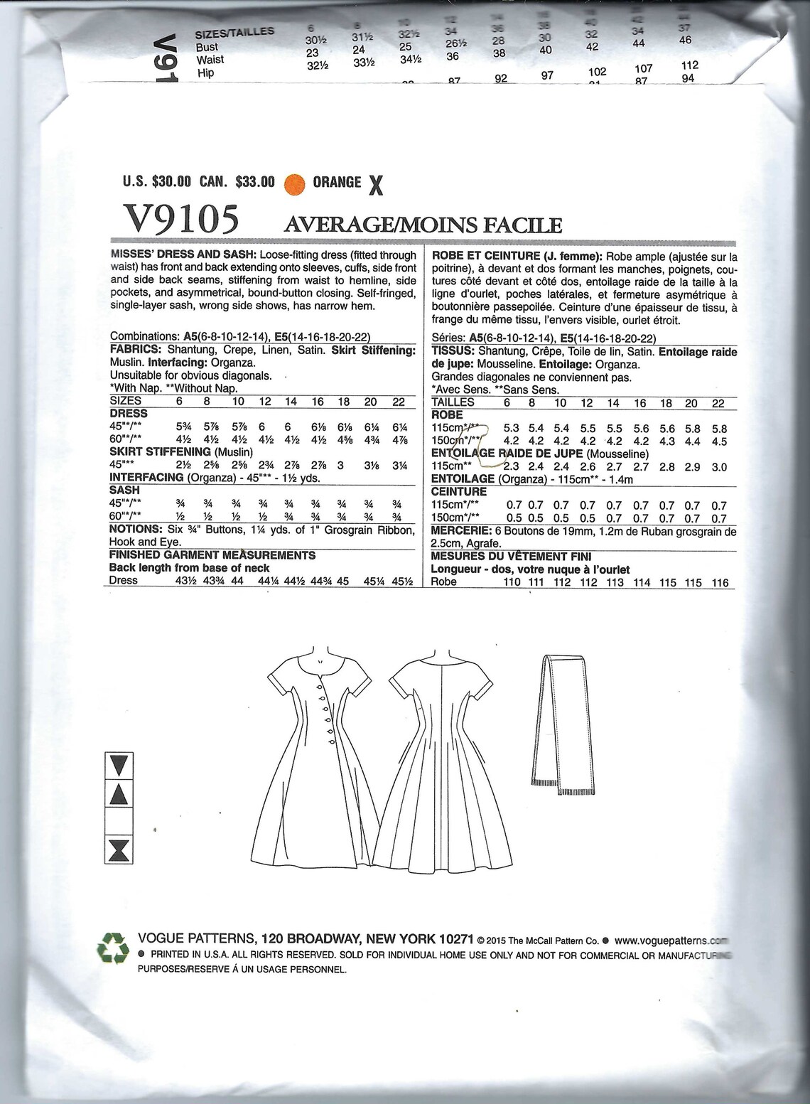Uncut Vogue Sewing Pattern 9105 Misses' Asymmetrical - Etsy