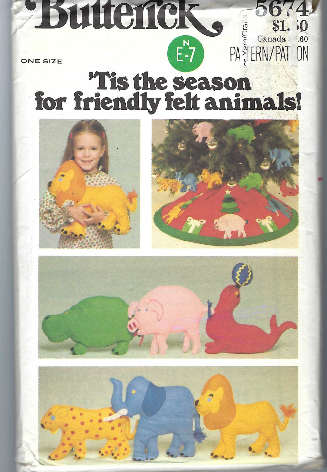 Uncut Vintage Butterick Sewing Pattern 70's RETRO Animals Butterick ...