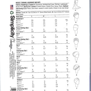 Uncut Simplicity Sewing Pattern 9300 Misses' Turbans, Headwraps & Hats ...