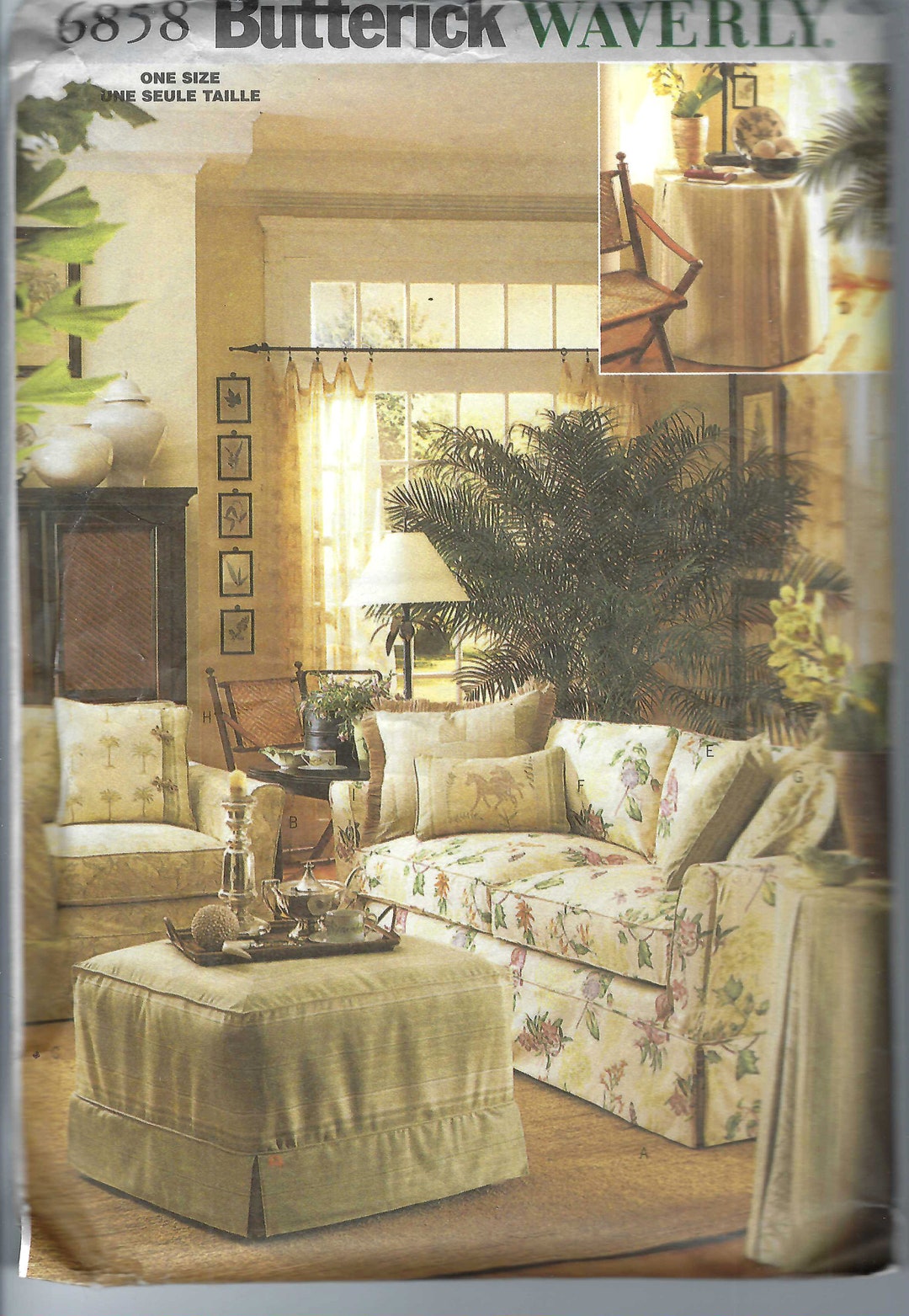 Uncut Butterick Sewing Pattern 6858 Waverly Pattern for Sofa Chair and Ottoman Slipcovers Plus ...