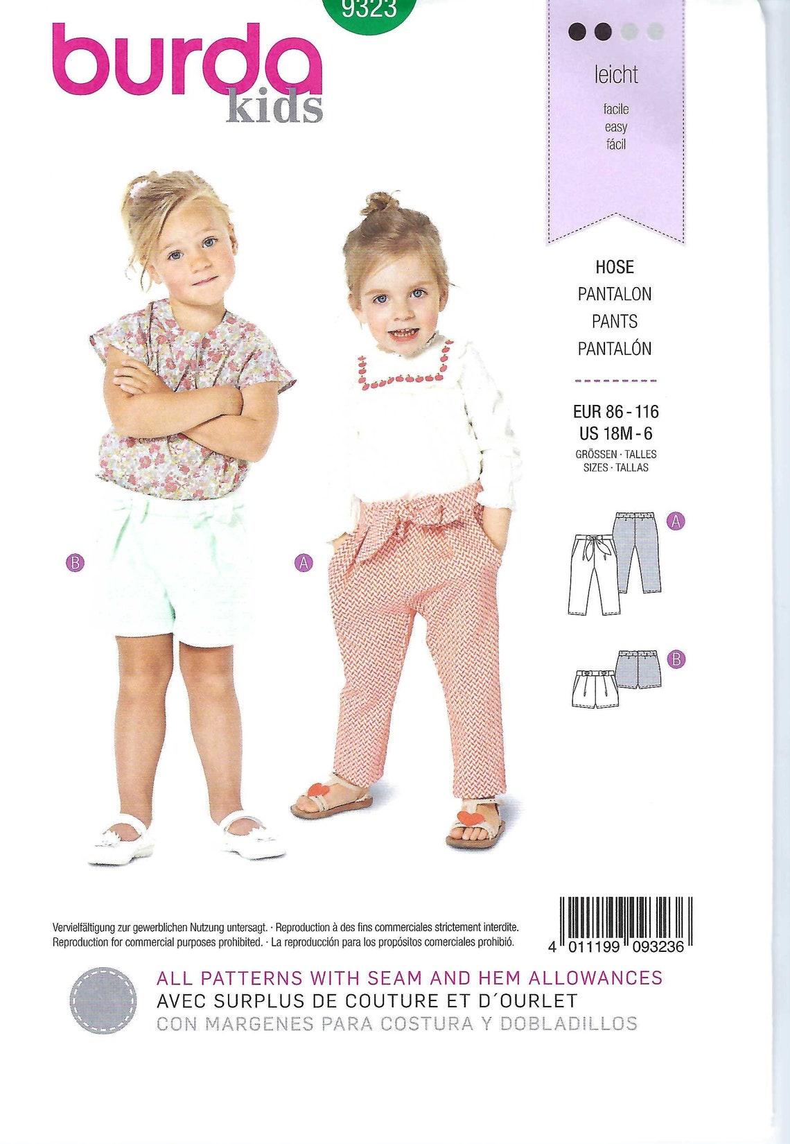 Uncut Burda Style Sewing Pattern 9323 Trousers Shorts Ages: - Etsy