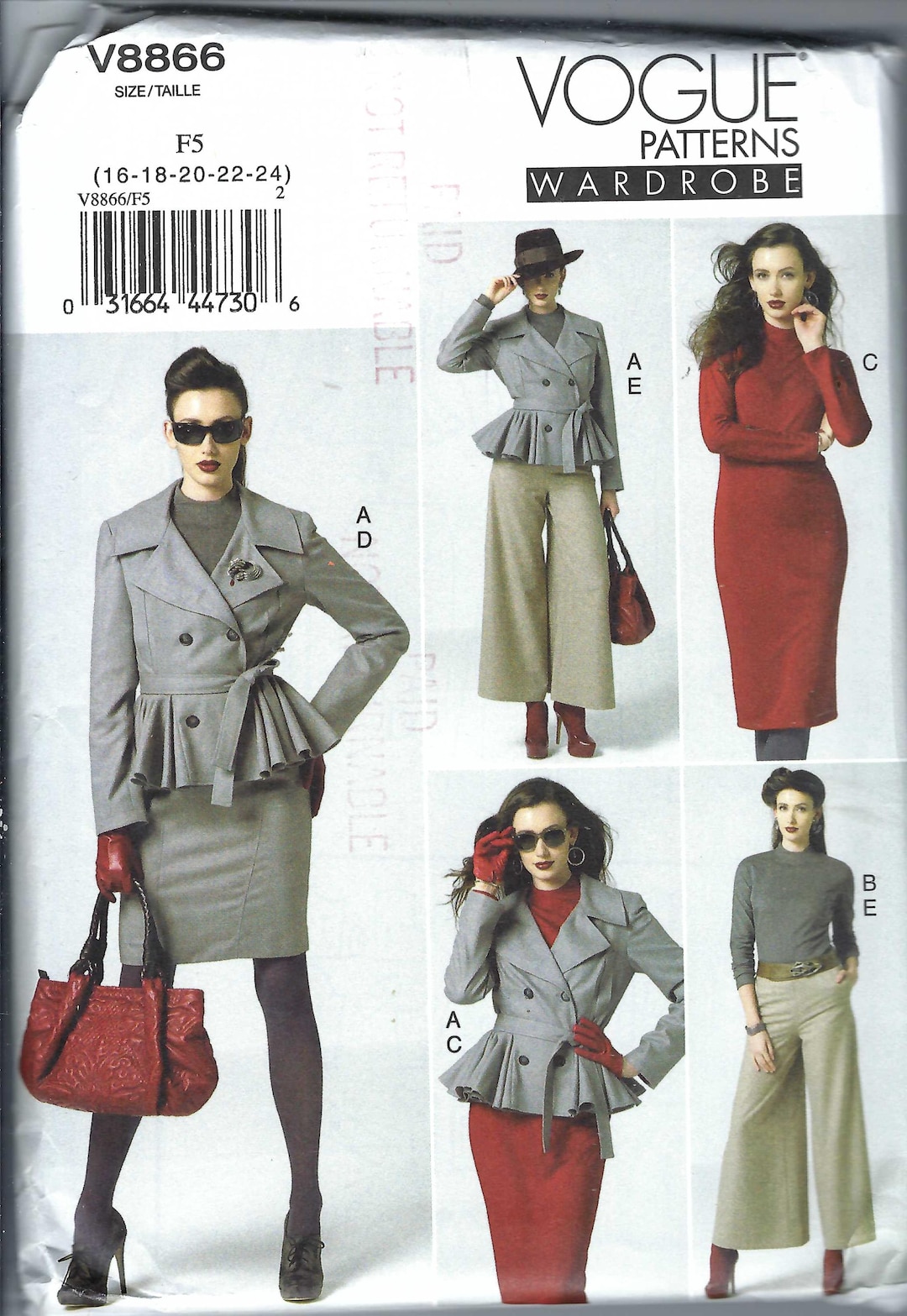 Uncut Vogue Sewing Pattern 8866 Women's Jacket, Top, Dress, Skirt and ...