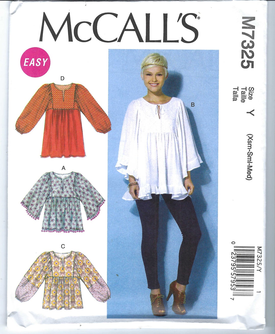 UNCUT Mccalls Sewing Pattern 205 7325 Misses' Gathered Tops and Tunic ...