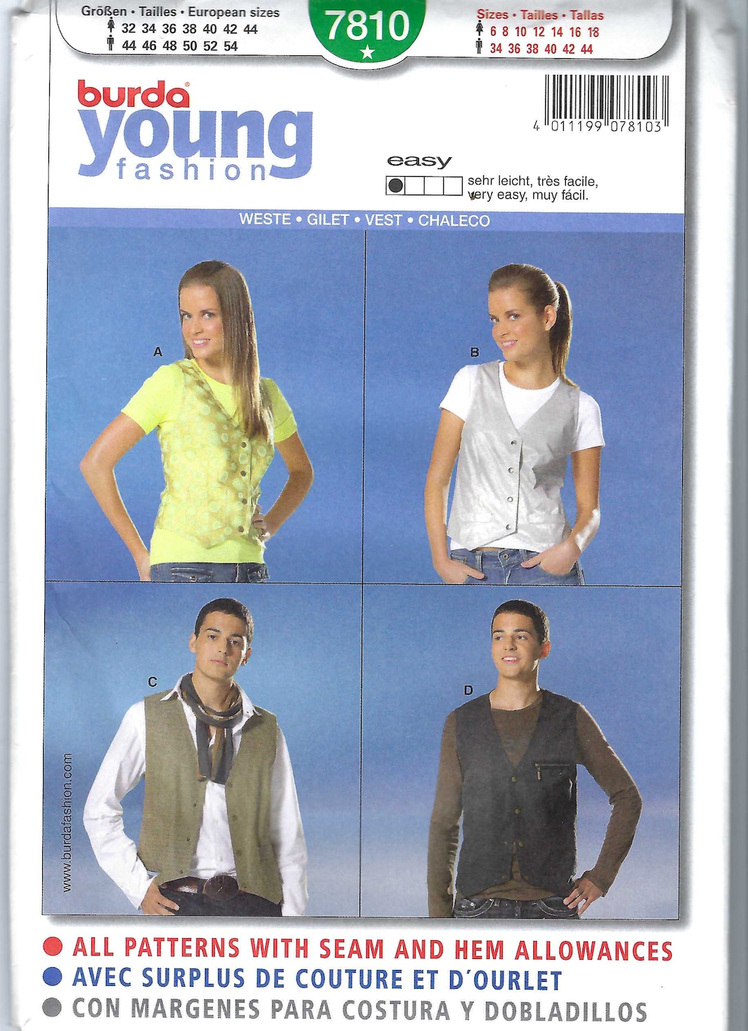 Uncut Burda Sewing Pattern 7810 Pattern, for Semi-fitted Button Front ...