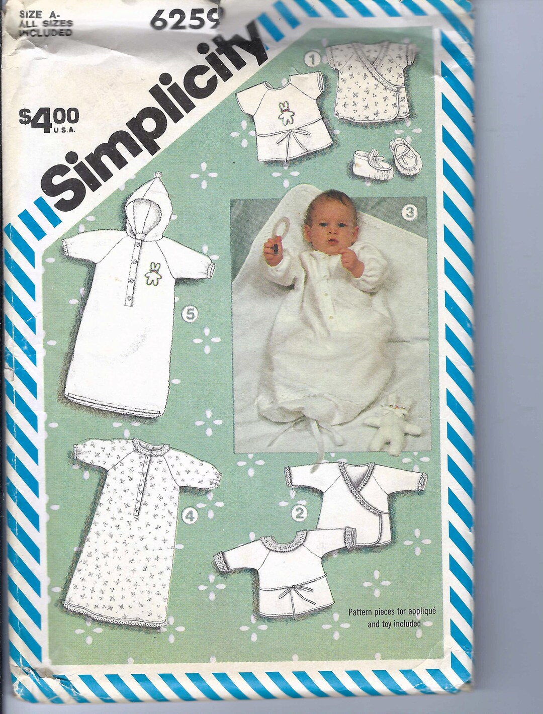 Uncut Vintage Simplicity Sewing Pattern 6259 Infants Knit Layette ...