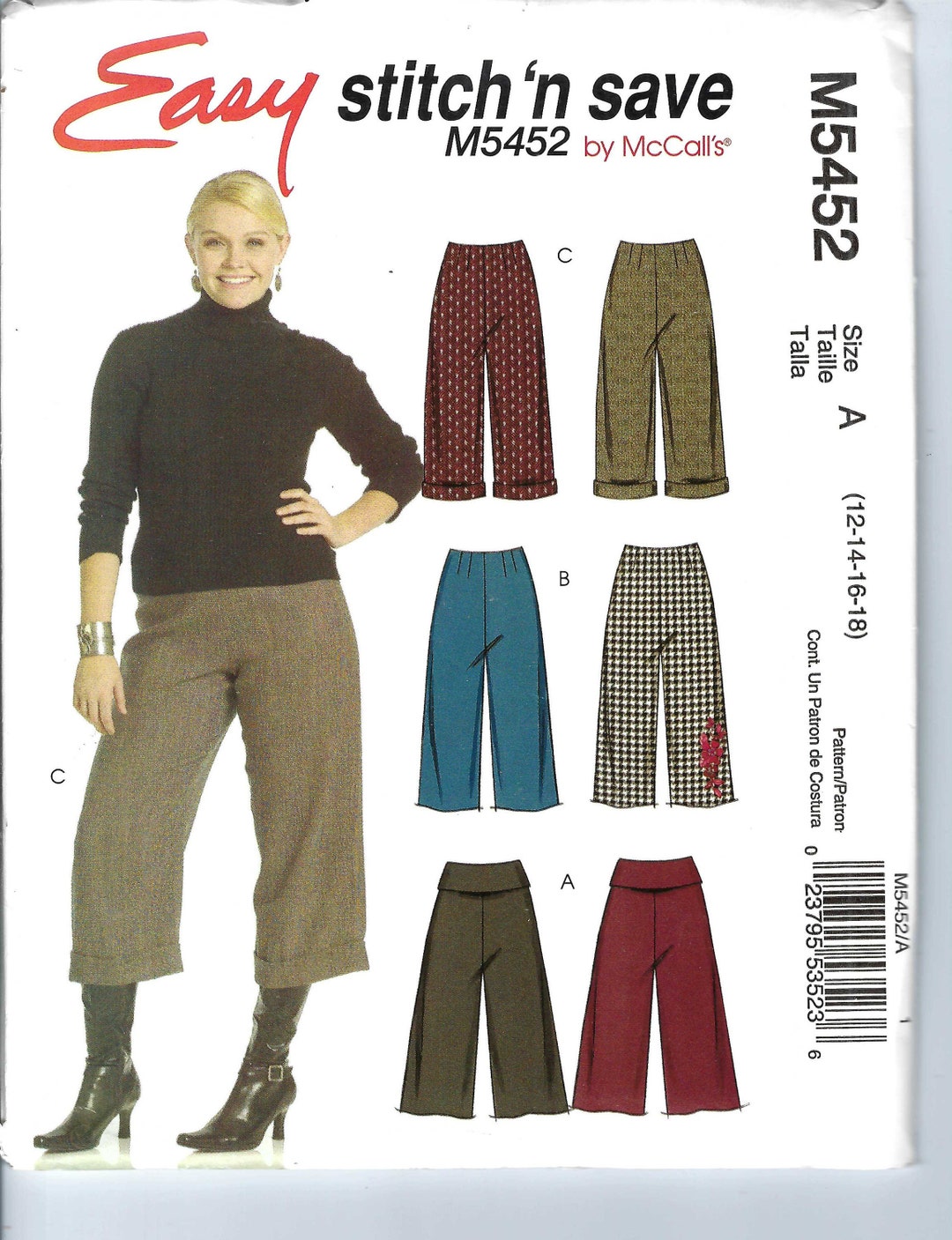 UNCUT Mccalls Sewing Pattern 5452 Pants Culottes Gauchos Womens Size 12 ...