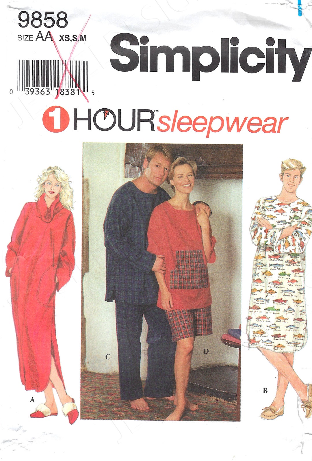 Uncut Simplicity Sewing Pattern 9858 Tee Shirt Style Nightgown for Men ...