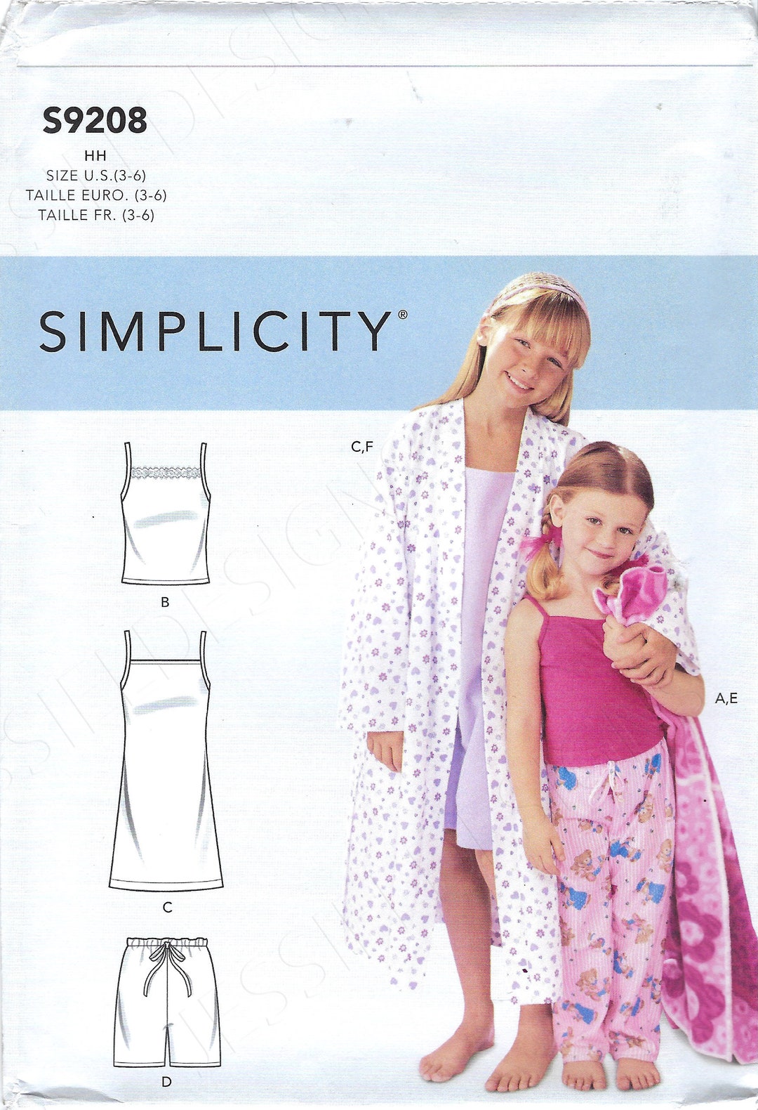 Uncut Simplicity Sewing Pattern 9208 Children's/girls' Robe, Belt, Tops ...