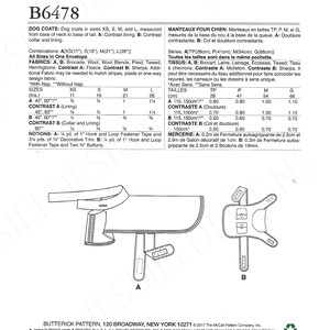 Uncut Butterick Sewing Pattern 6478 Dog Coats With Contrast and Trim ...