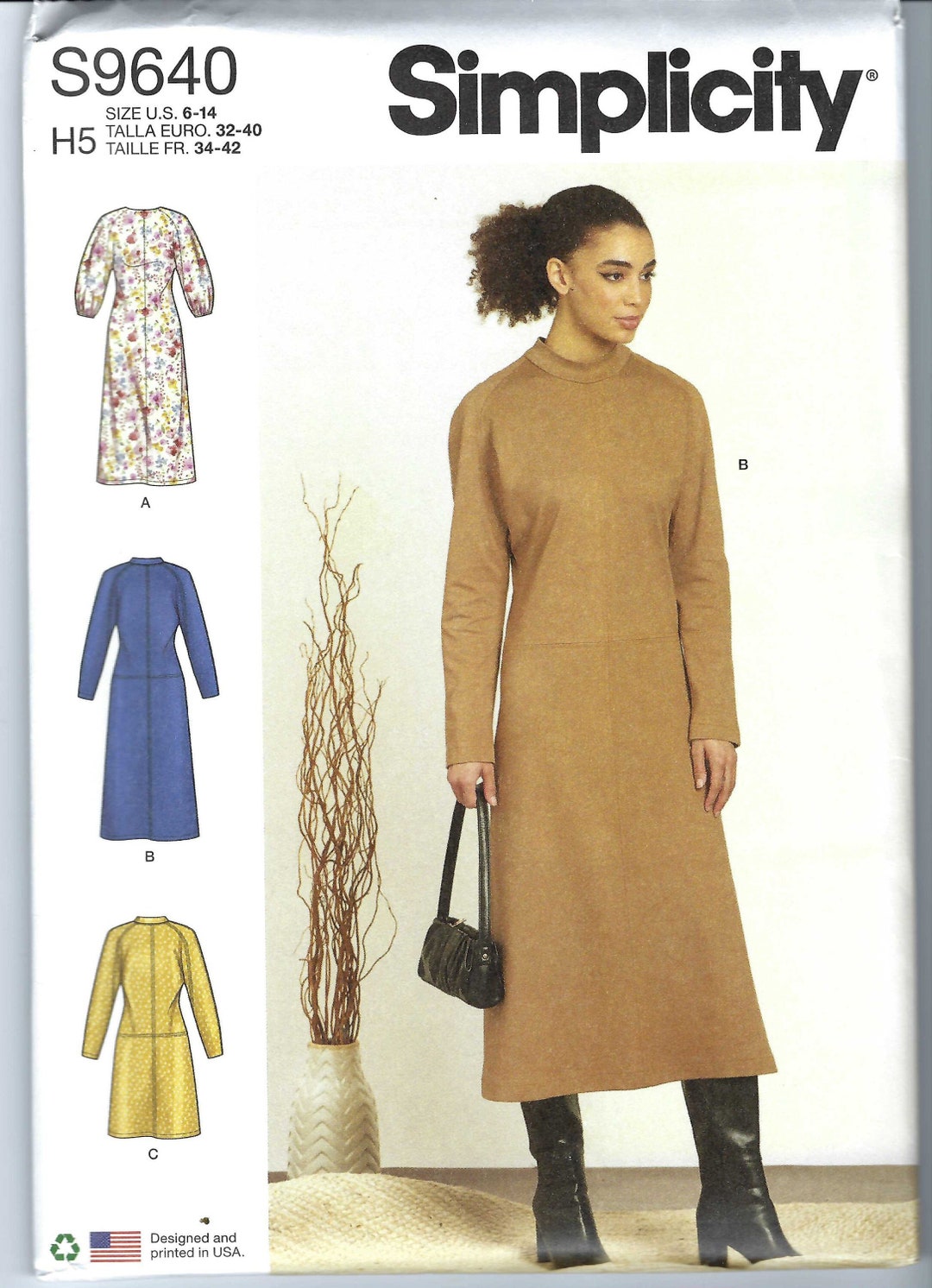Uncut Simplicity Sewing Pattern 9640 Misses' Dolman Sleeve Dresses ...