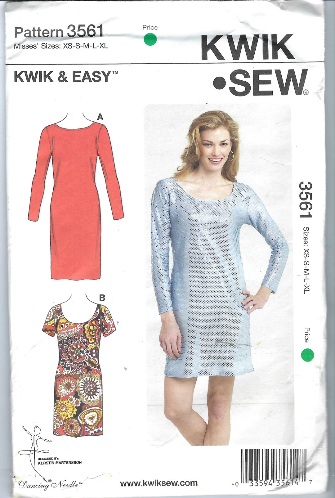 Uncut Kwik Sewing Pattern Womens Stretch Knit Pullover Dresses, Kwik Sew 3561, Women's Dress ...