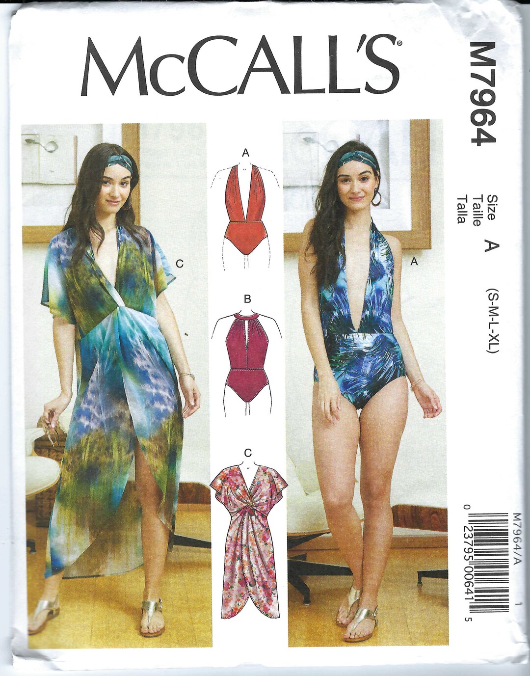 Uncut Mccalls Sewing Pattern 7964 Sexy Swimsuit & Draped Cover-up One ...