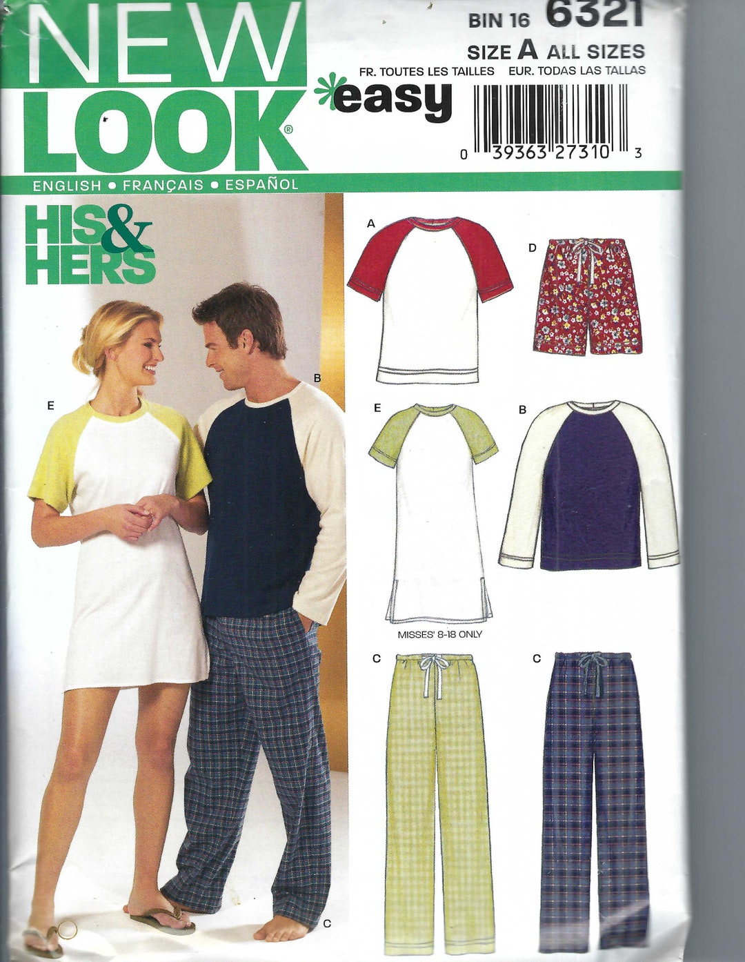 Uncut New Look Sewing Pattern 6321 - Unisex - Pajamas - Henley - Shorts ...