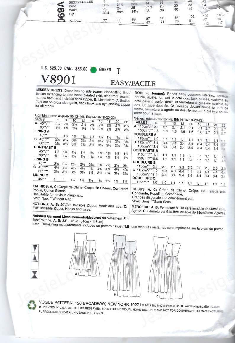 Uncut Vogue Sewing Pattern 8901 Pretty Assortment of Lined - Etsy